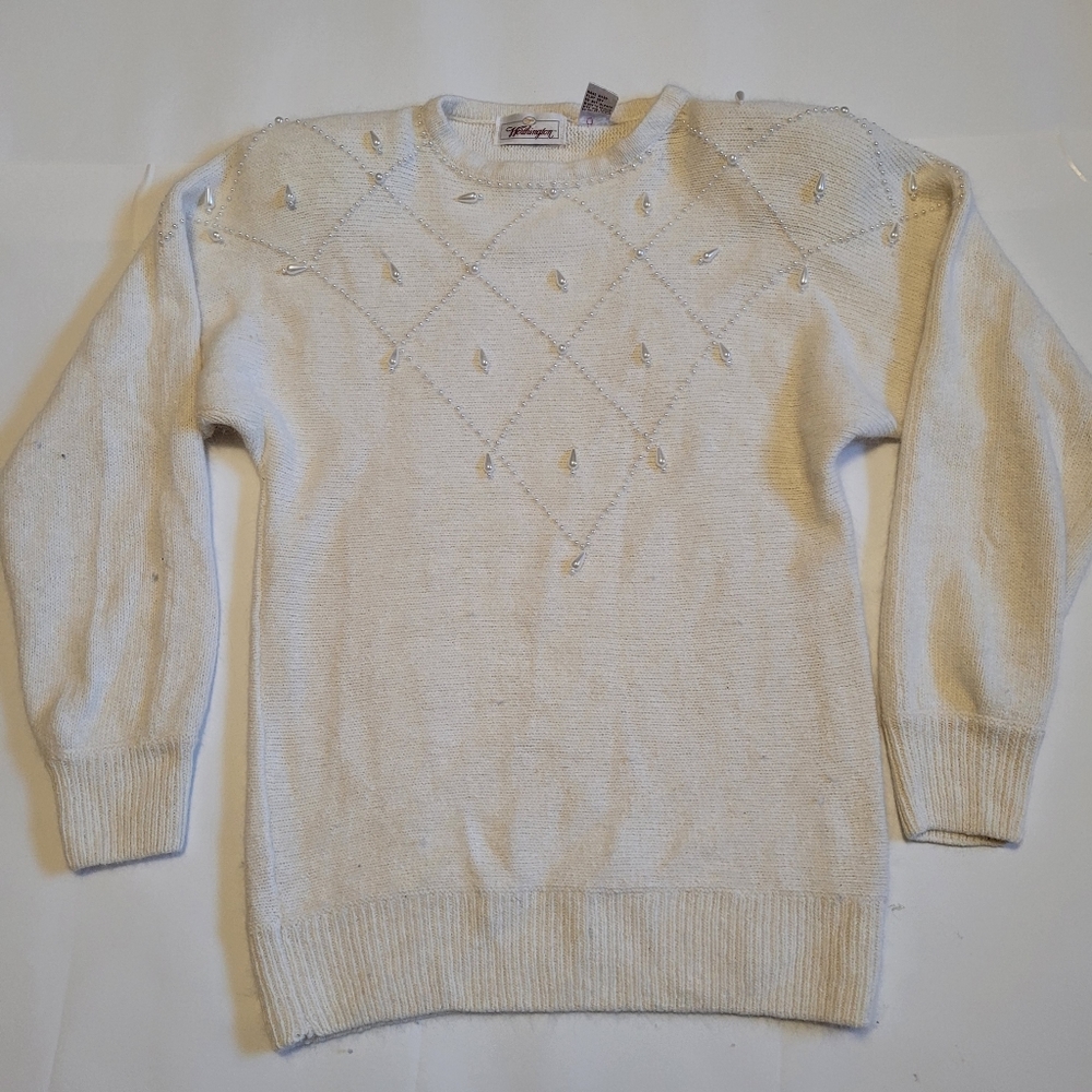 Vintage White Silk Rabbit Hair Sweater Pearls - Gem